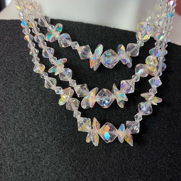 Jewelry | Vintage Aurora Borealis Three Strand Crystal Necklace Choker ...